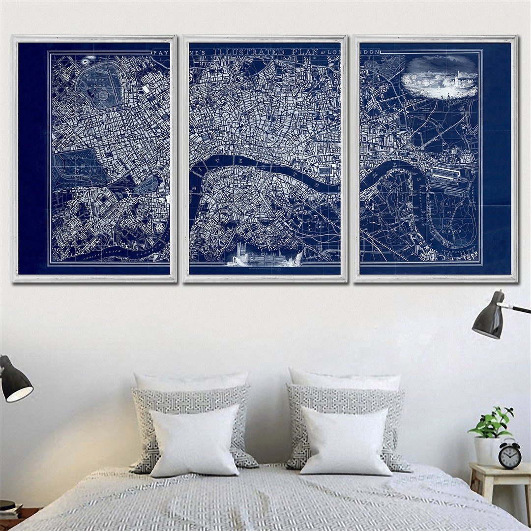 1845 London Map Reprint, Victorian Payne's Illustrated London Map ...