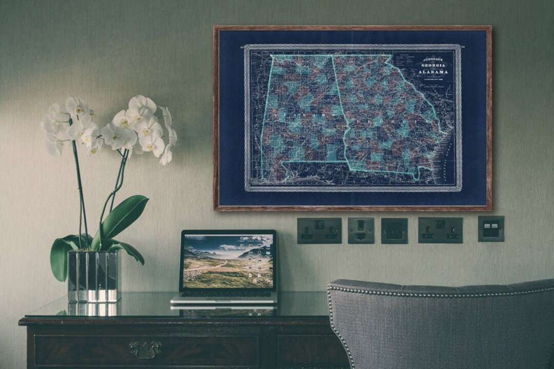 1870 Georgia and Alabama Map, Victorian Southern US Map Reprint, Home ...