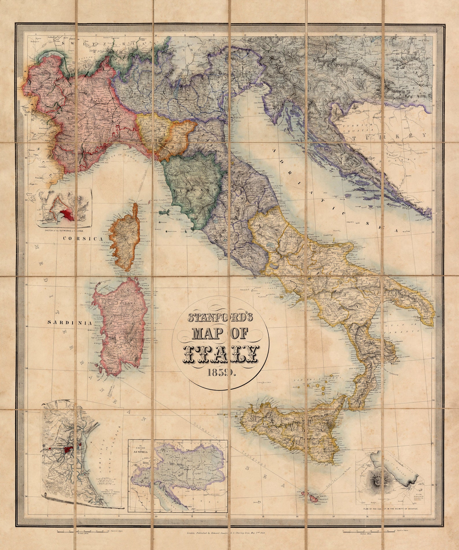 1859 Italy Map Reprint, Vintage Italy Map Reprint, 4 Large/xl Sizes up ...