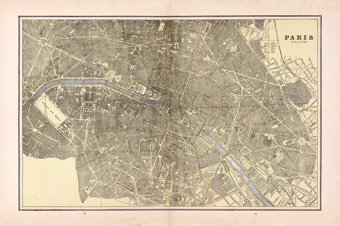 1887 Paris Map Reprint, Victorian-era Cram's Atlas Paris Map Reprint, 4 ...