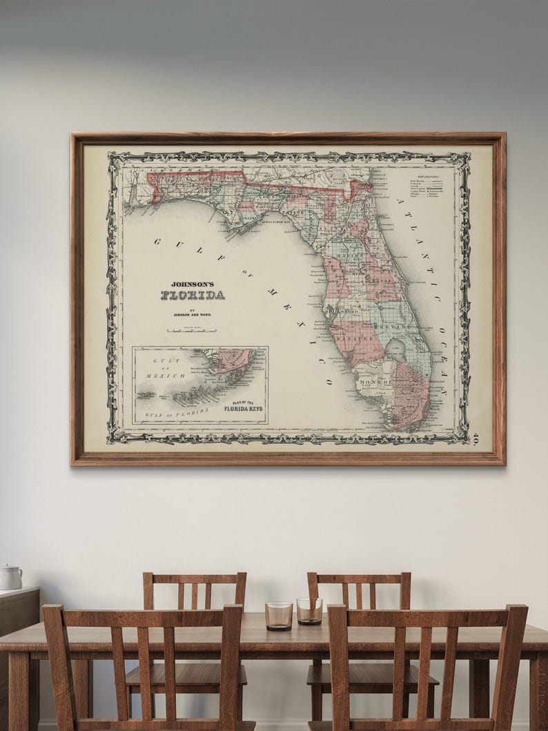 1862 Map of Florida Reprint - Early Florida Map Reprint - 4 Sizes up to ...