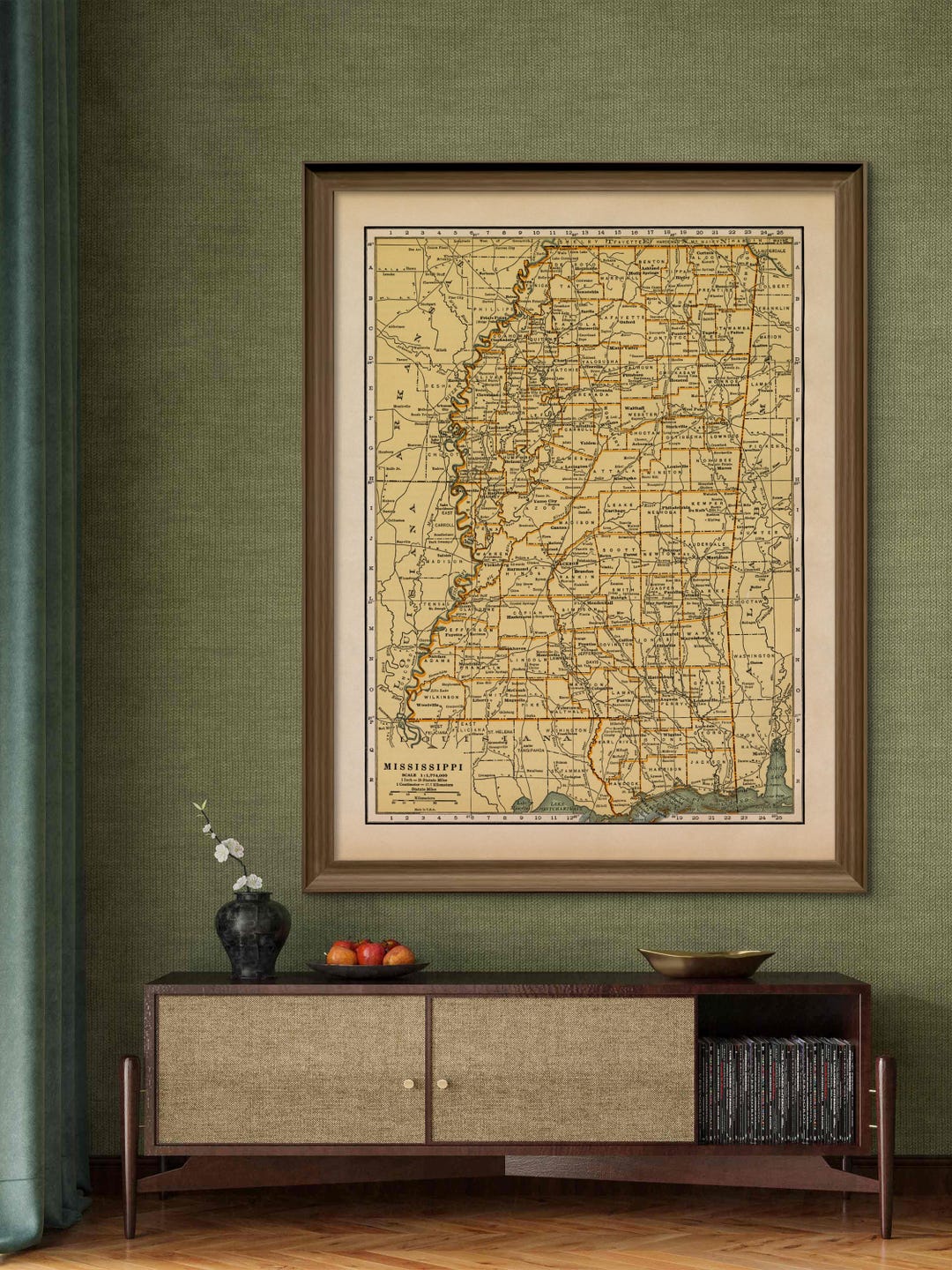 1920s Mississippi Map Art Print: Retro US Decor, Vintage Colors - Etsy