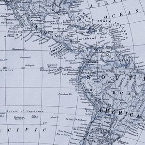 1879 World Map Reprint, Blue Nursery Edition - Printed on Fine Art ...