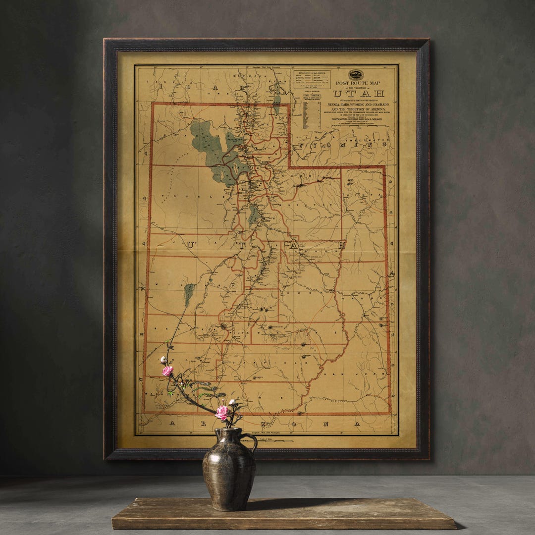 1895 Utah Postal Route Map Reprint - Utah Map Decor/gift - 4 Sizes up ...