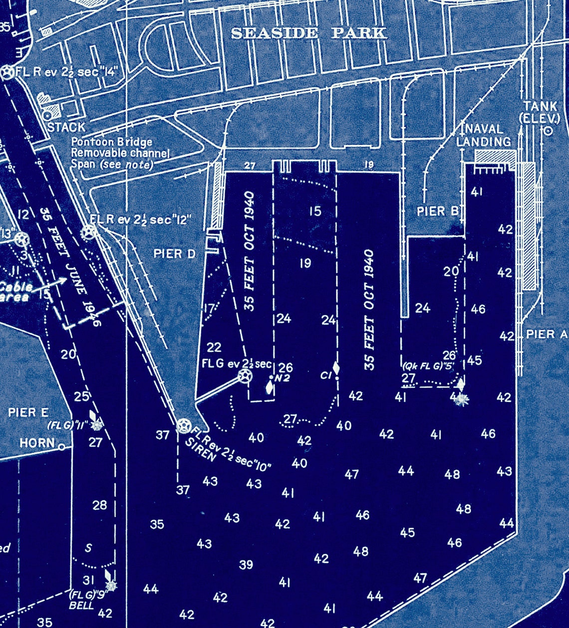 1948 Los Angeles and Long Beach Harbors Nautical Chart Reprint - 6 L/XL ...