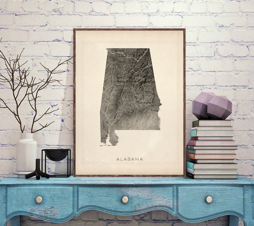 Alabama Relief Map Reprint, Vintage Alabama Map Reprint - 6 Large/xl ...