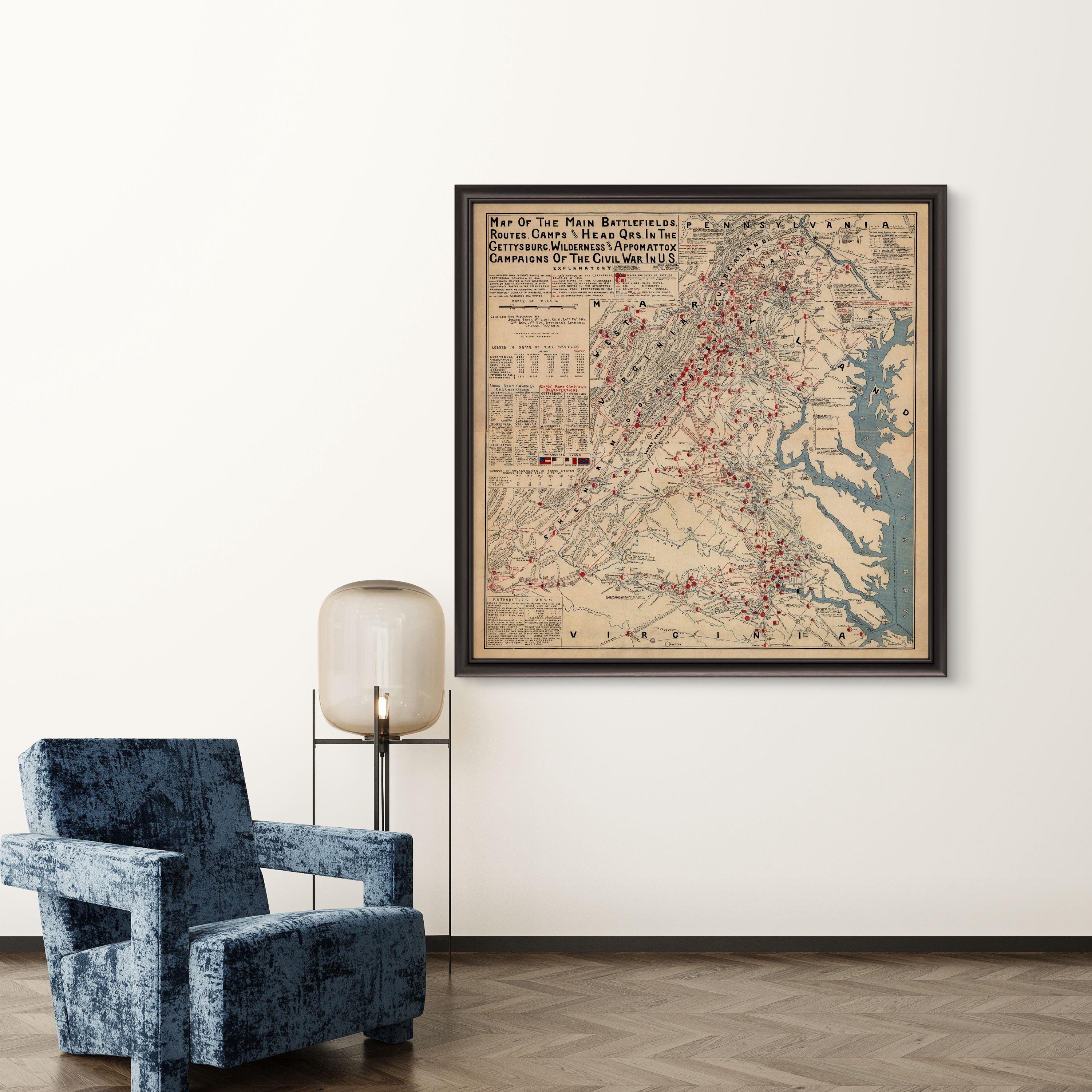 Battle of Gettysburg Map Reprint - Civil War Map Decor - 4 Sizes up to ...