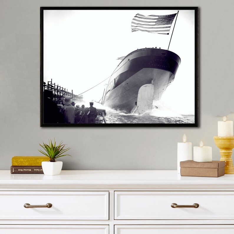 Large Sized Vintage Nautical Ship Launch Photo Reprint, Vintage ...