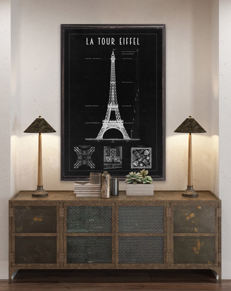 Eiffel Tower Blueprint Reprint Eiffel Tower Poster Print - Etsy