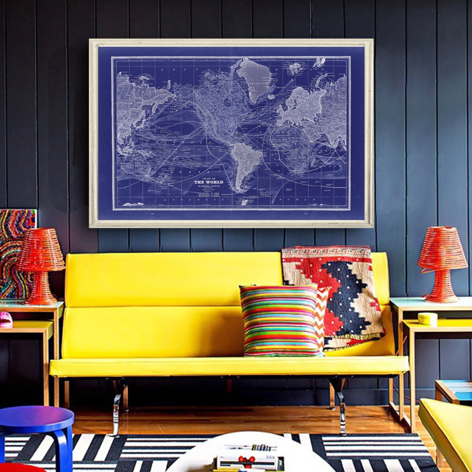 1887 World Map Reprint , Vintage Cram's "chart of the World" Map ...