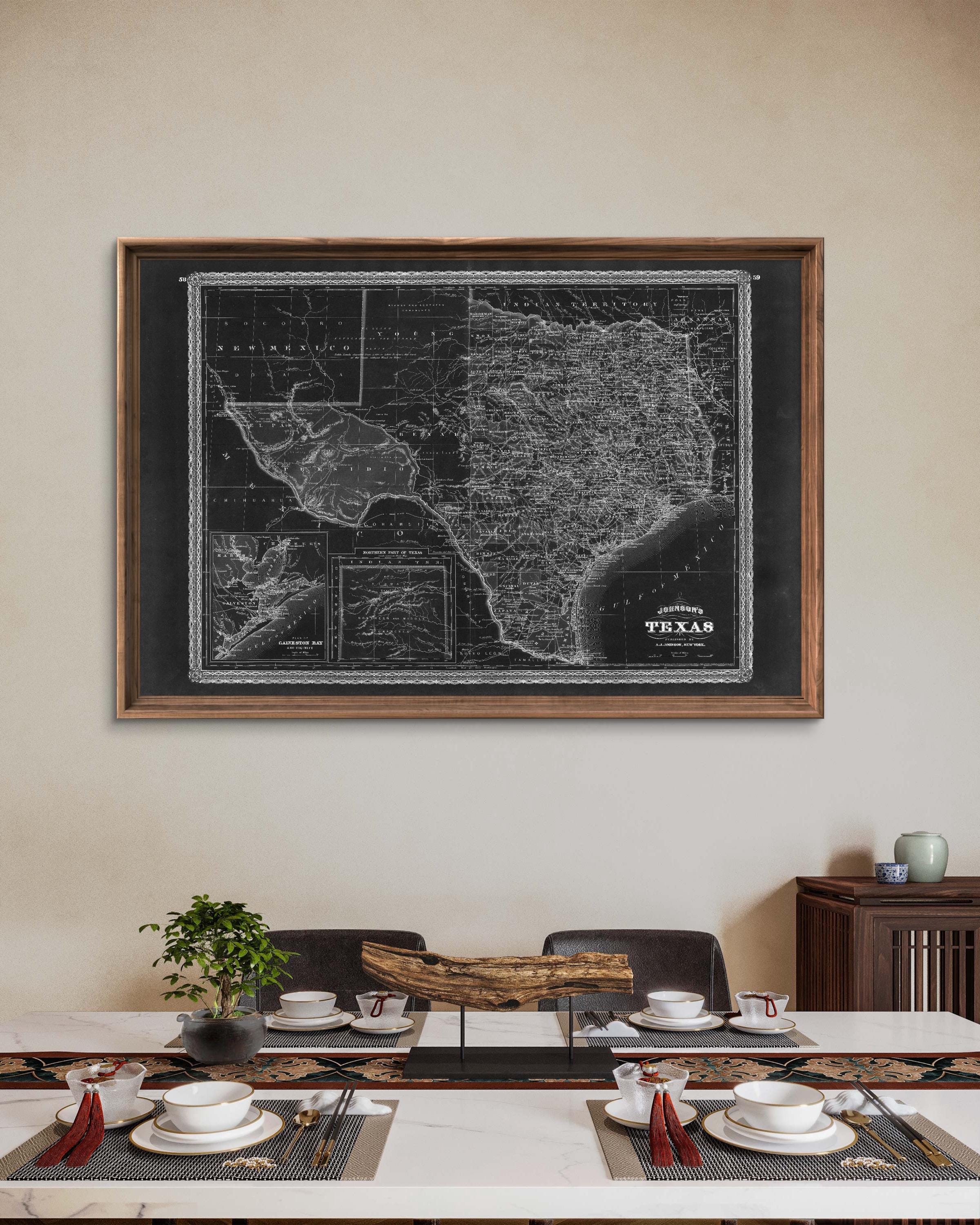 1870 Map of Texas Reprint - Texas Map Decor - 7 Sizes up to 72x48" in 1 ...