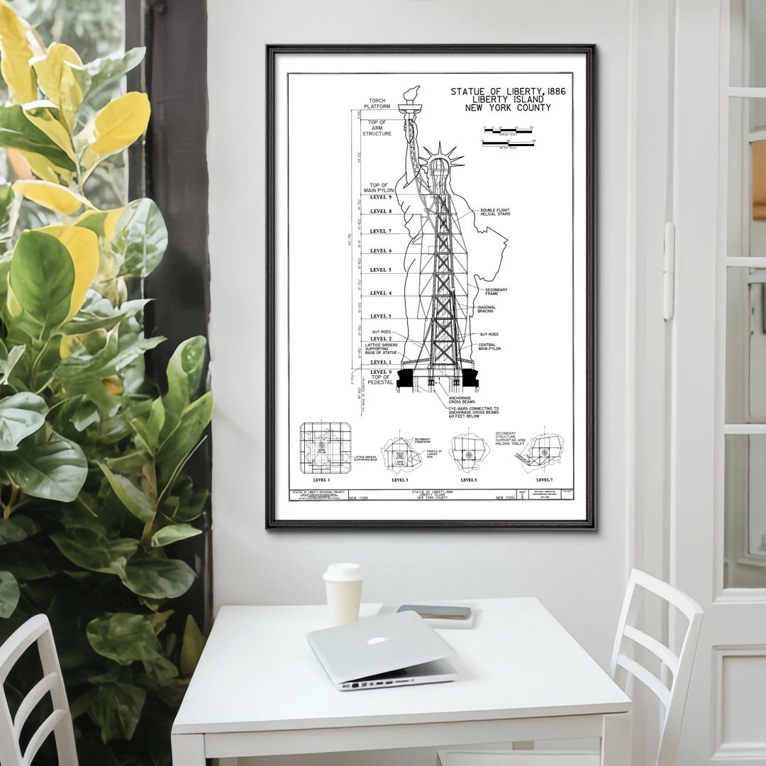 Statue of Liberty Blueprint Print #1 - NYC Decor - 3 Sizes up to 24x36 ...