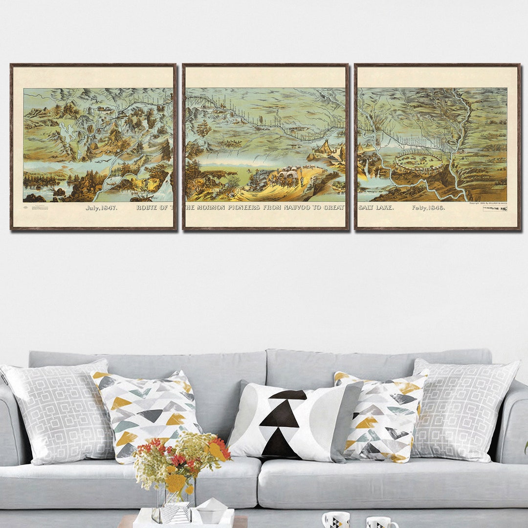 1846-1847 Route of the Mormon Pioneers Reprint, 1899 Mormon/lds Map ...