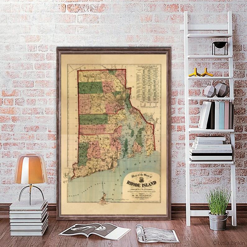 1880 Rhode Island Map Reprint Vintage Rhode Island Map - Etsy