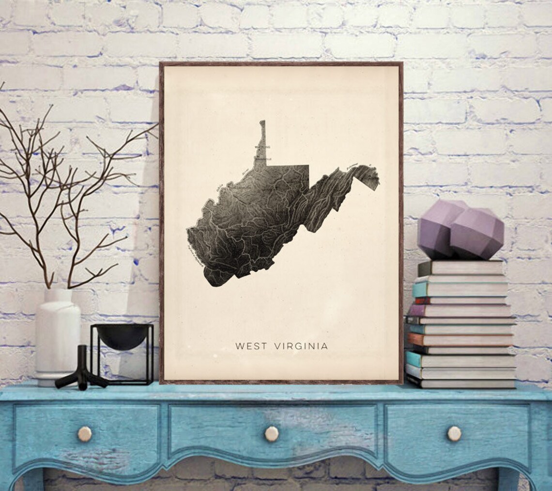 West Virginia Relief Map Reprint Vintage West Virginia Map - Etsy
