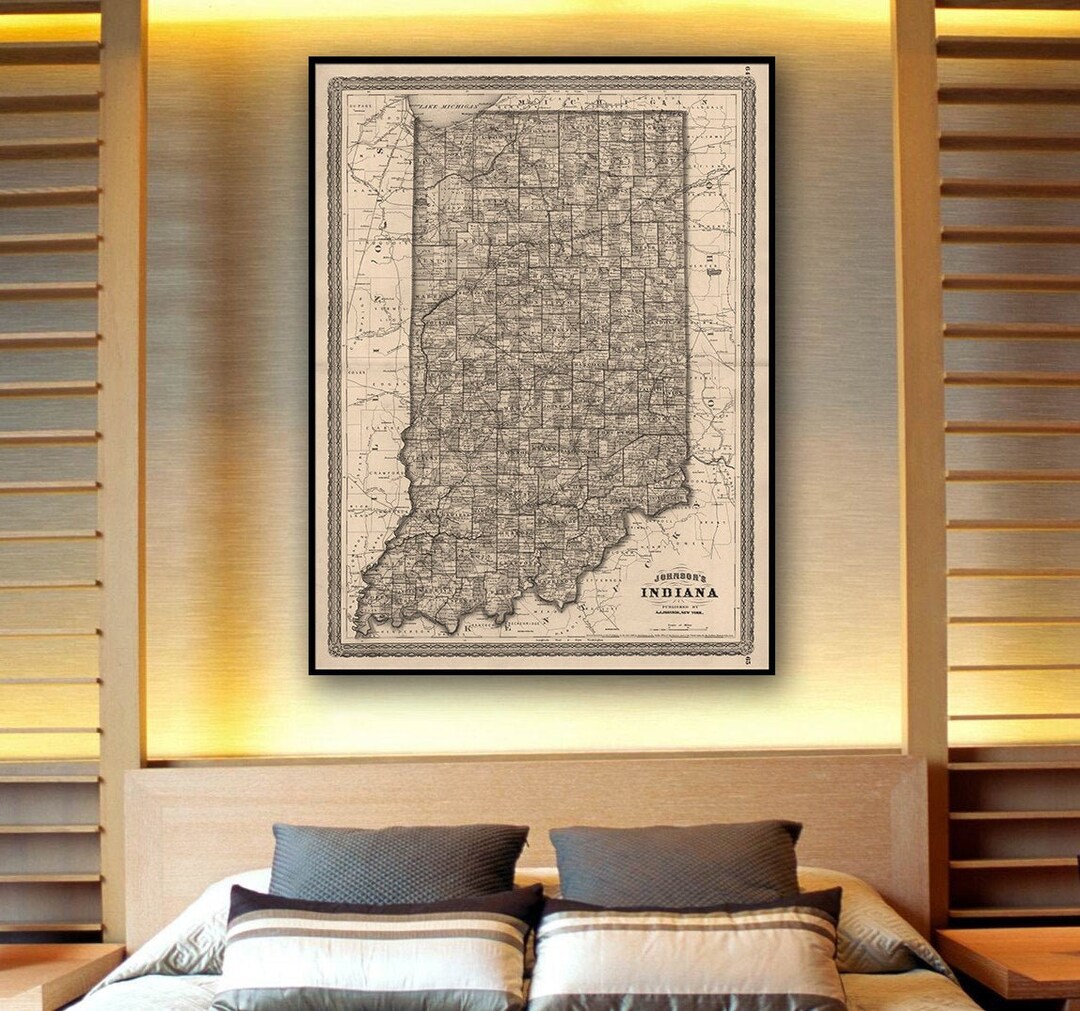 1870 Indiana Map Reprint, Indiana Map Gift/decor 4 Large/xl Sizes up to ...