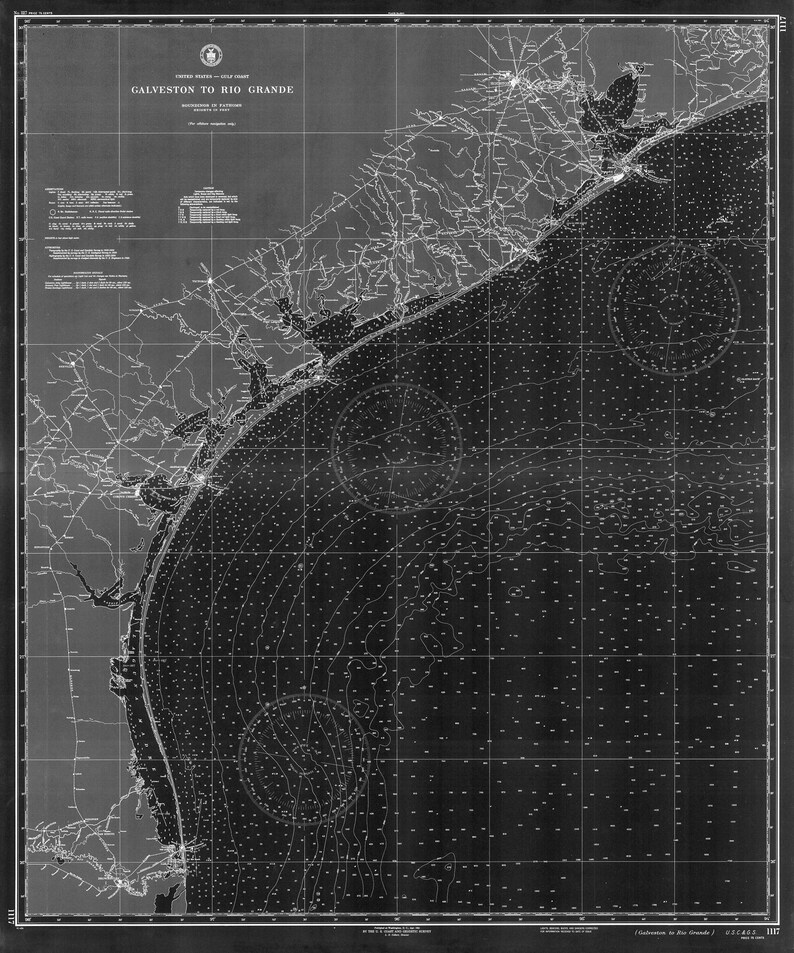 1941 Texas Coast Nautical Chart Reprint, Galveston to Rio Grande Map ...