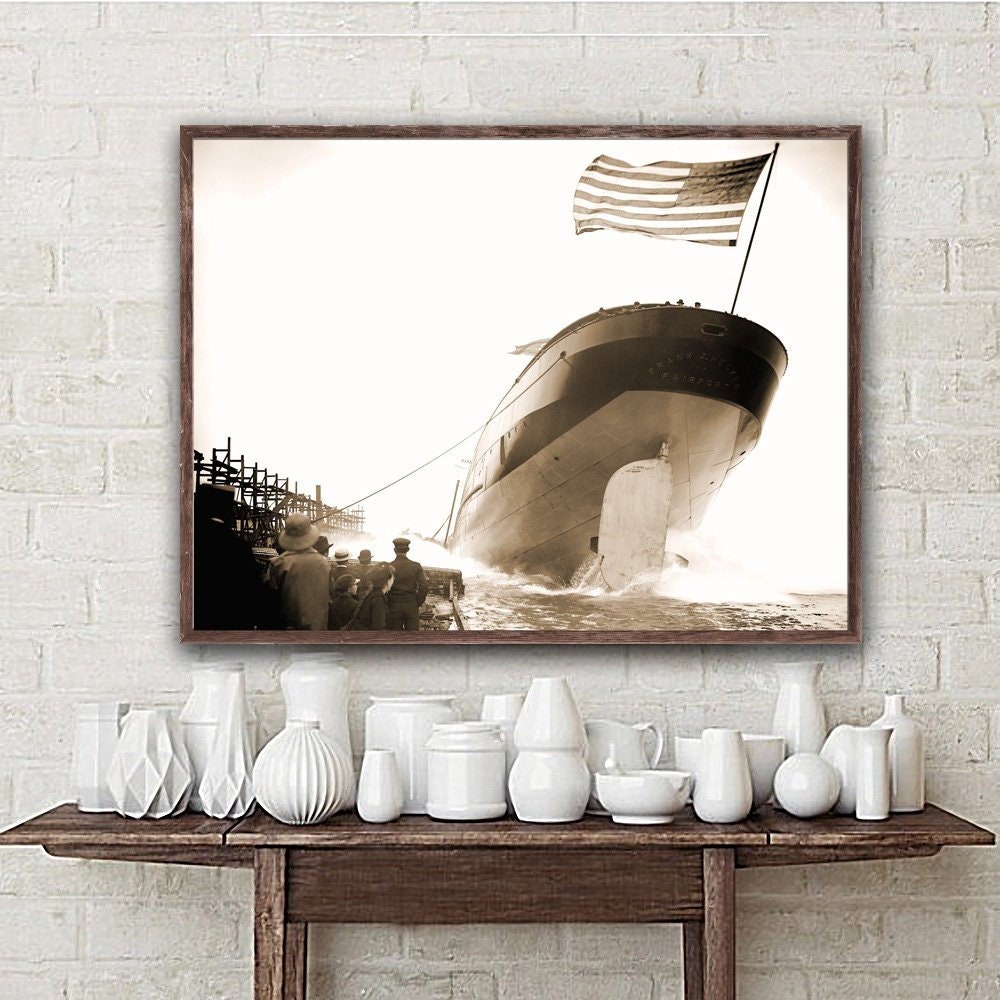 Large Sized Vintage Nautical Ship Launch Photo Reprint, Vintage ...