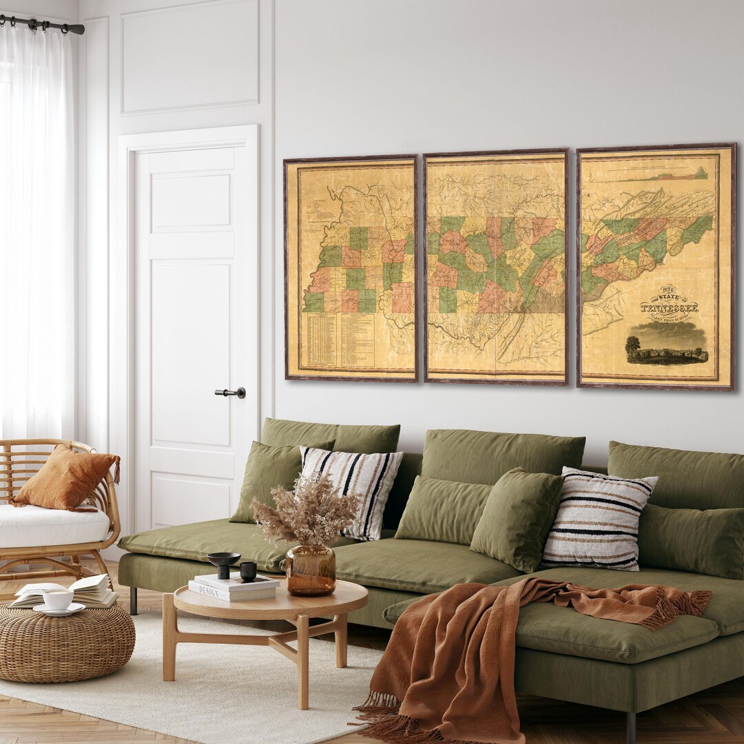 1832 Tennessee Map Reprint -panoramic Map Reprint , 5 Sizes (in 1 or 3 ...