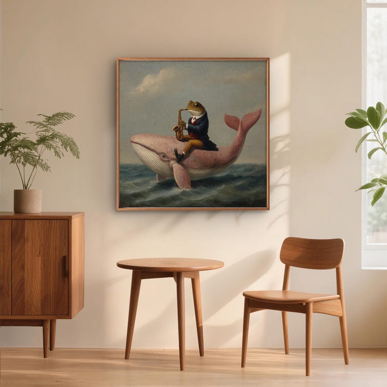 Whimsical Frog on Whale Painting – Fantasy Animal Music Wall Art Print ...