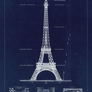 Eiffel Tower Blueprint Reprint - Eiffel Tower Poster Print - Paris ...