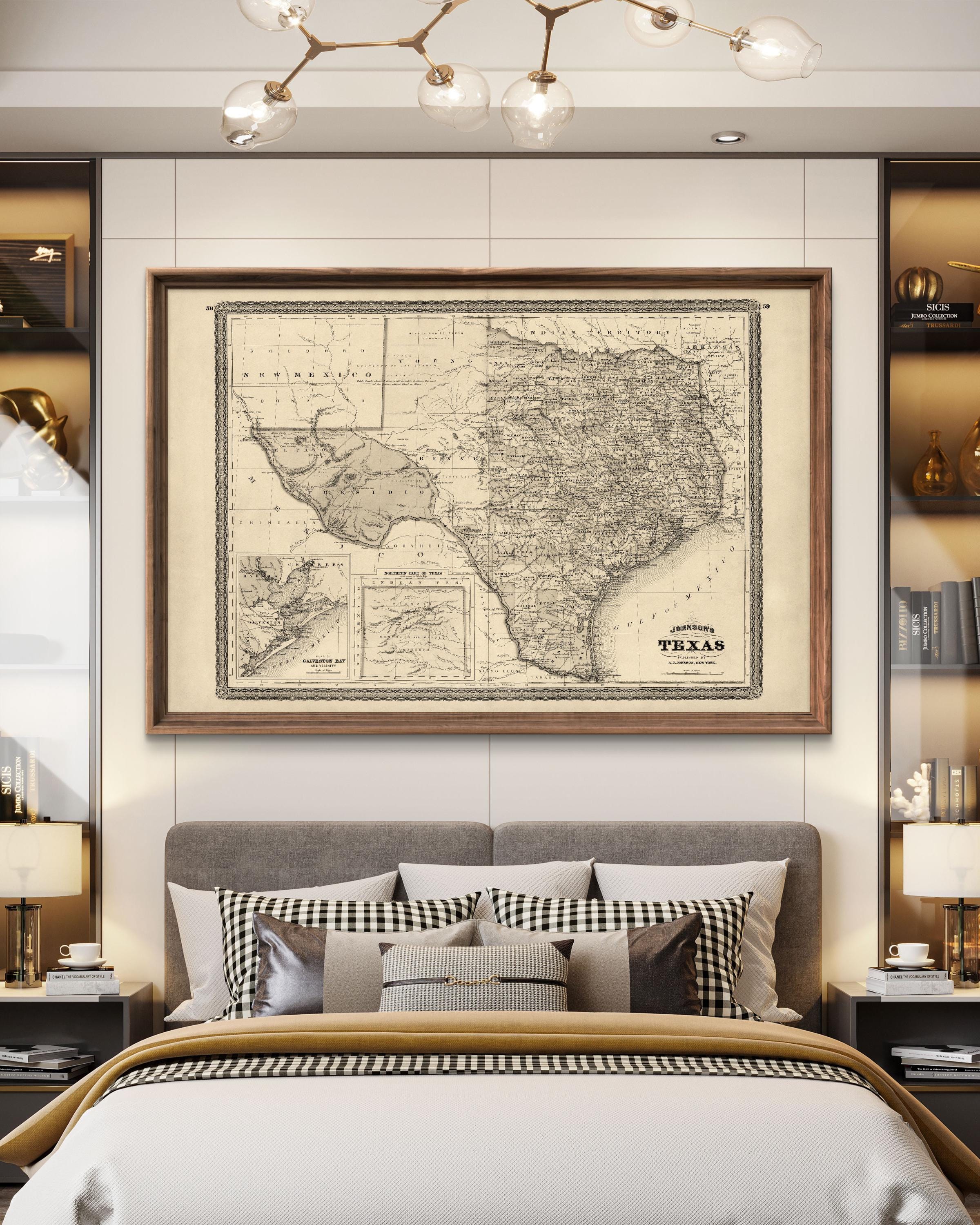 1870 Map of Texas Reprint - Texas Map Decor - 7 Sizes up to 72x48" in 1 ...