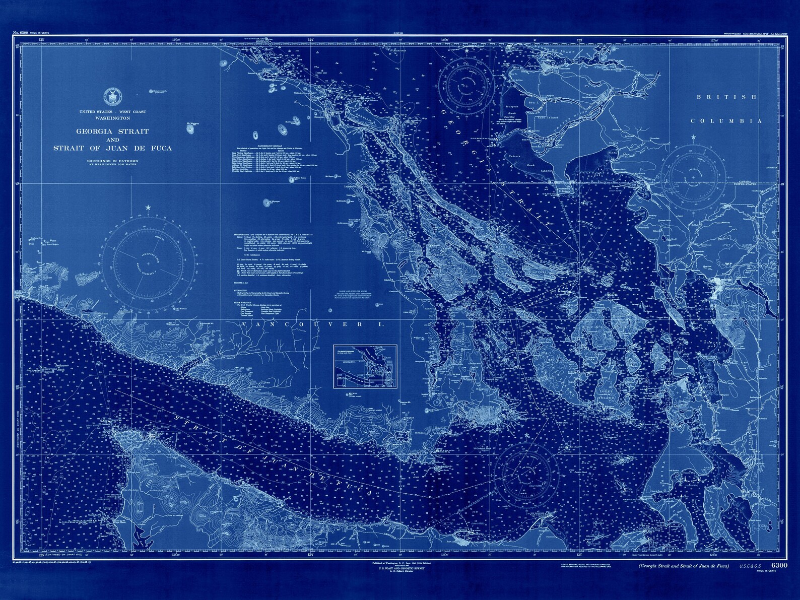 1948 Washington Sound Map Reprint Georgia and Juan De Fuca - Etsy