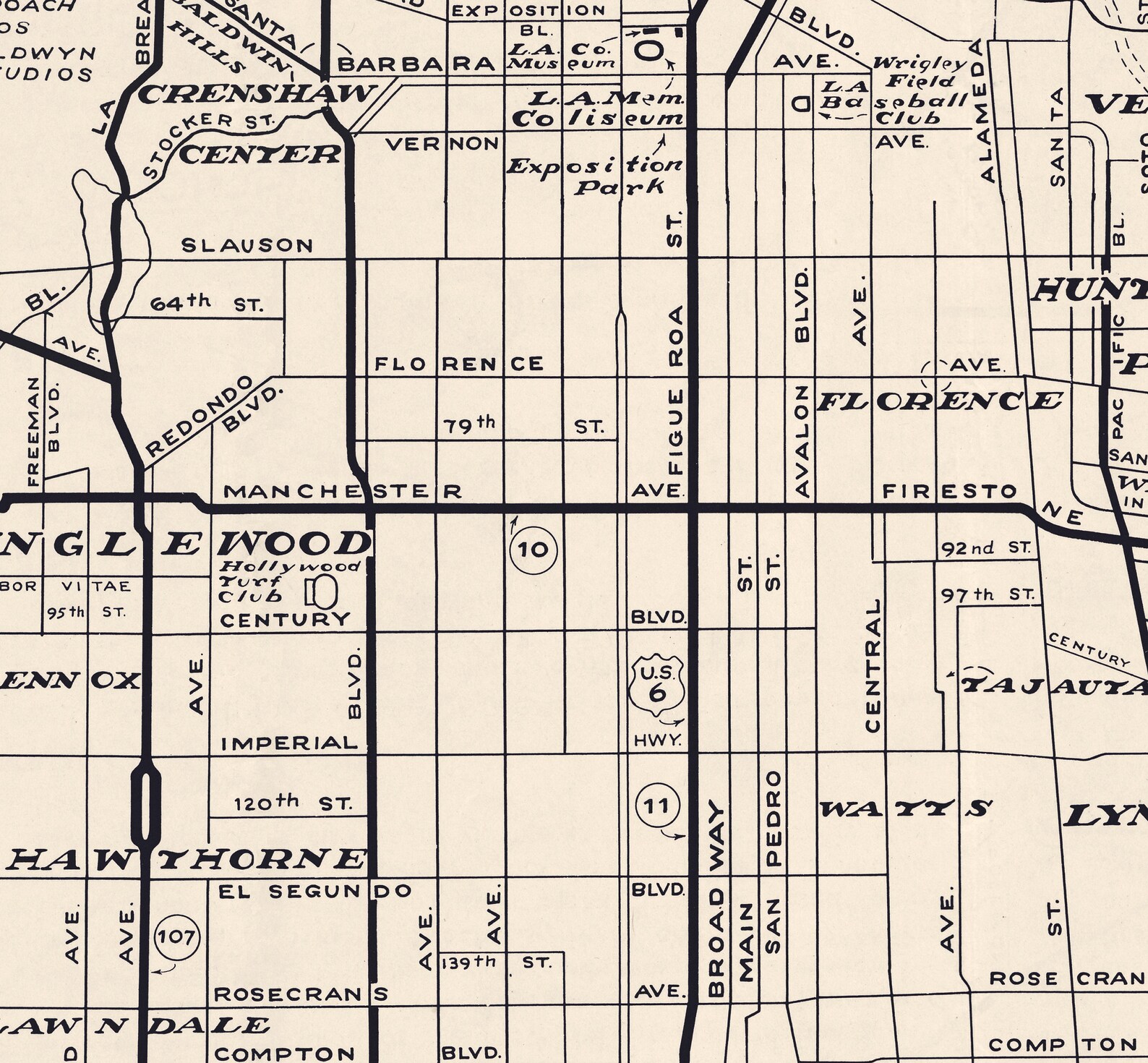 1940s Los Angeles Map Reprint Mid-century LA Map Reprint on - Etsy