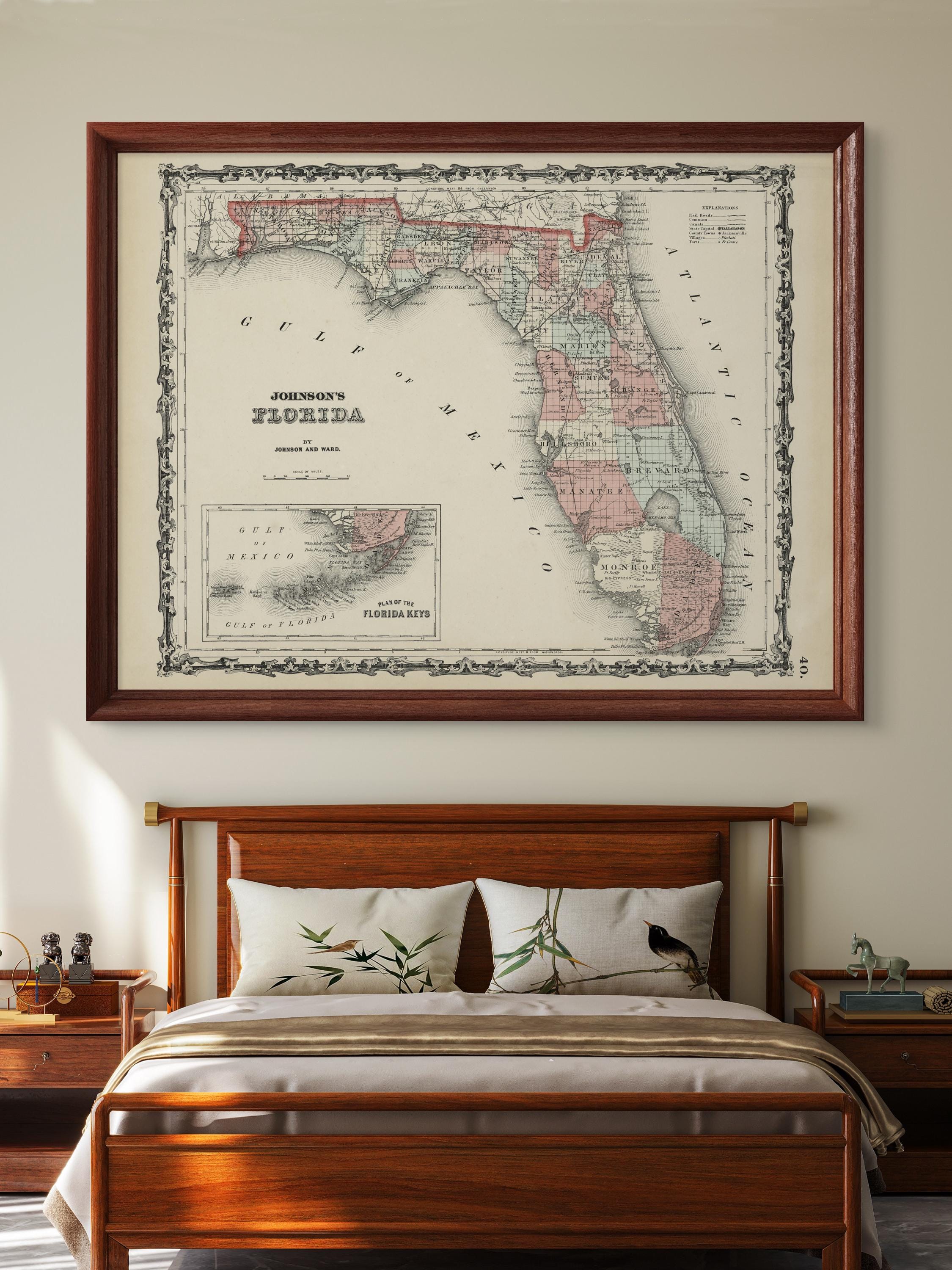1862 Map of Florida Reprint - Early Florida Map Reprint - 4 Sizes up to ...