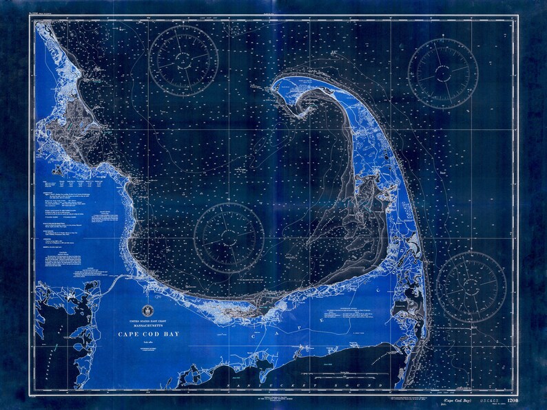 1933 Cape Cod Bay Map Reprint - Cape Cod Bay, Massachusetts Nautical ...