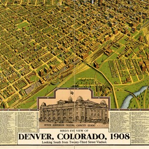 1908 Denver Panorama Map Reprint, Vintage Denver Mile High City Map ...