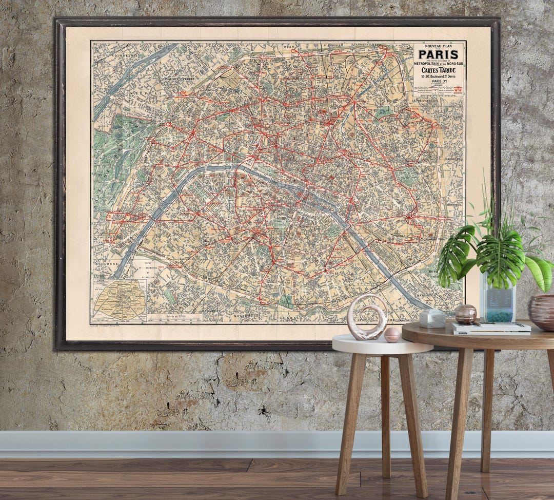 1923 Paris Map, Vintage Paris Map Reprint - 4 Sizes up to 48"x36"- - Etsy