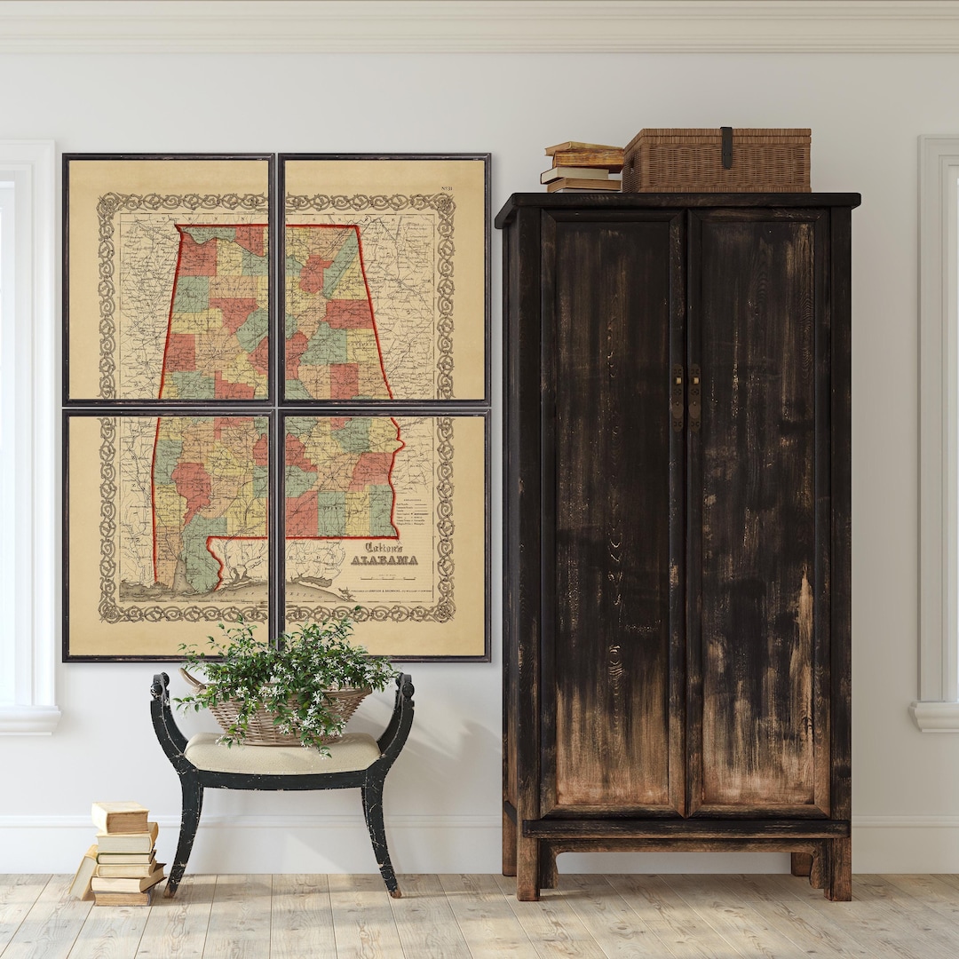 1860 Alabama Map Reprint Alabama Map Gift/decor 5 Sizes up to 48x40 in ...