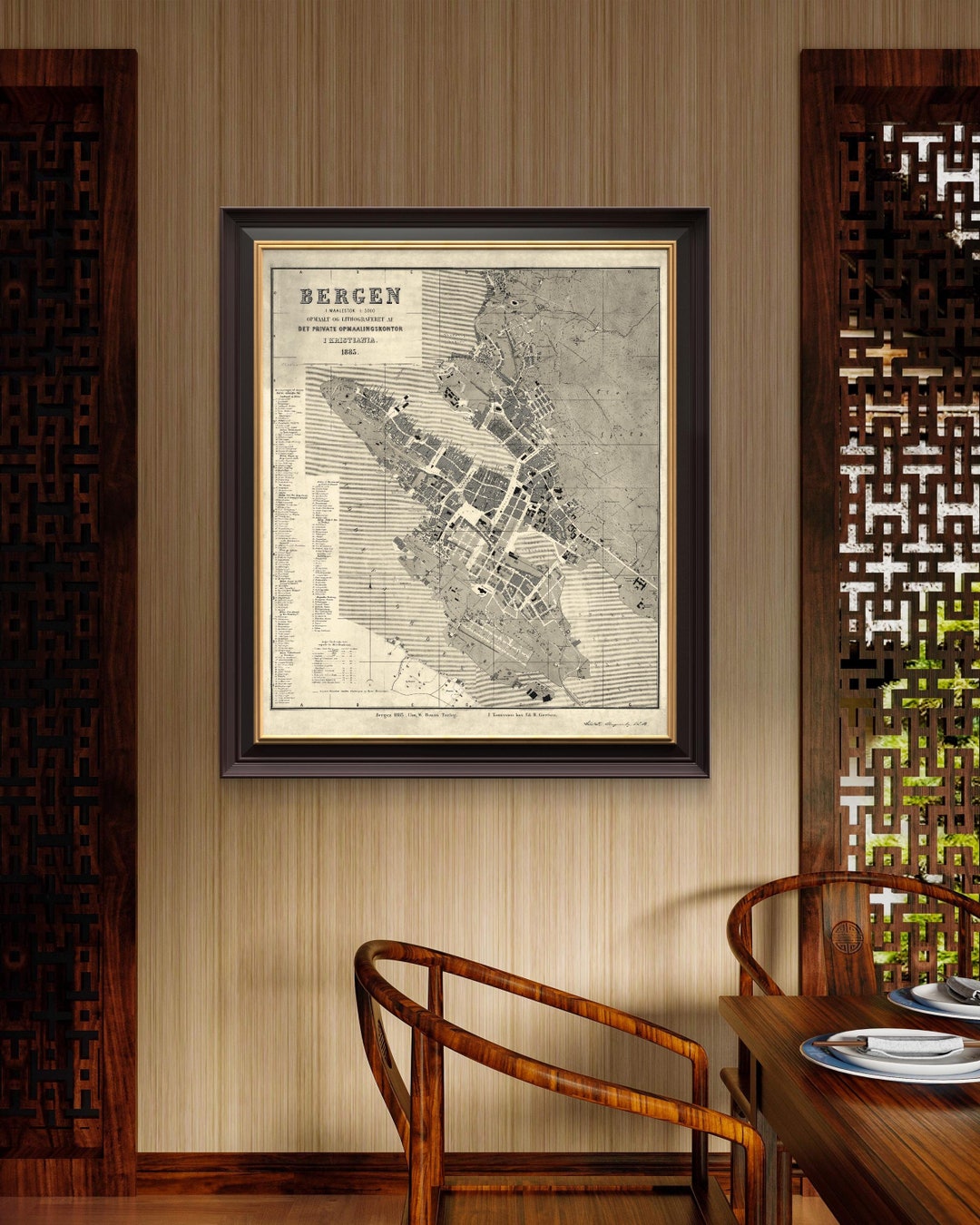 1885 Bergen ,norway Map Reprint - European Map Decor - Norwegian Decor ...