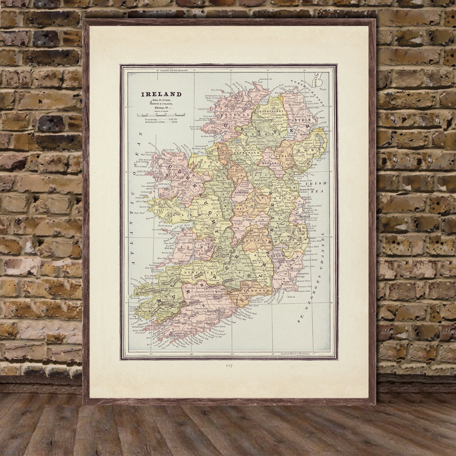 1887 Ireland Map Reprint, Vintage Ireland Map Reprint, 4 Large Sizes to ...