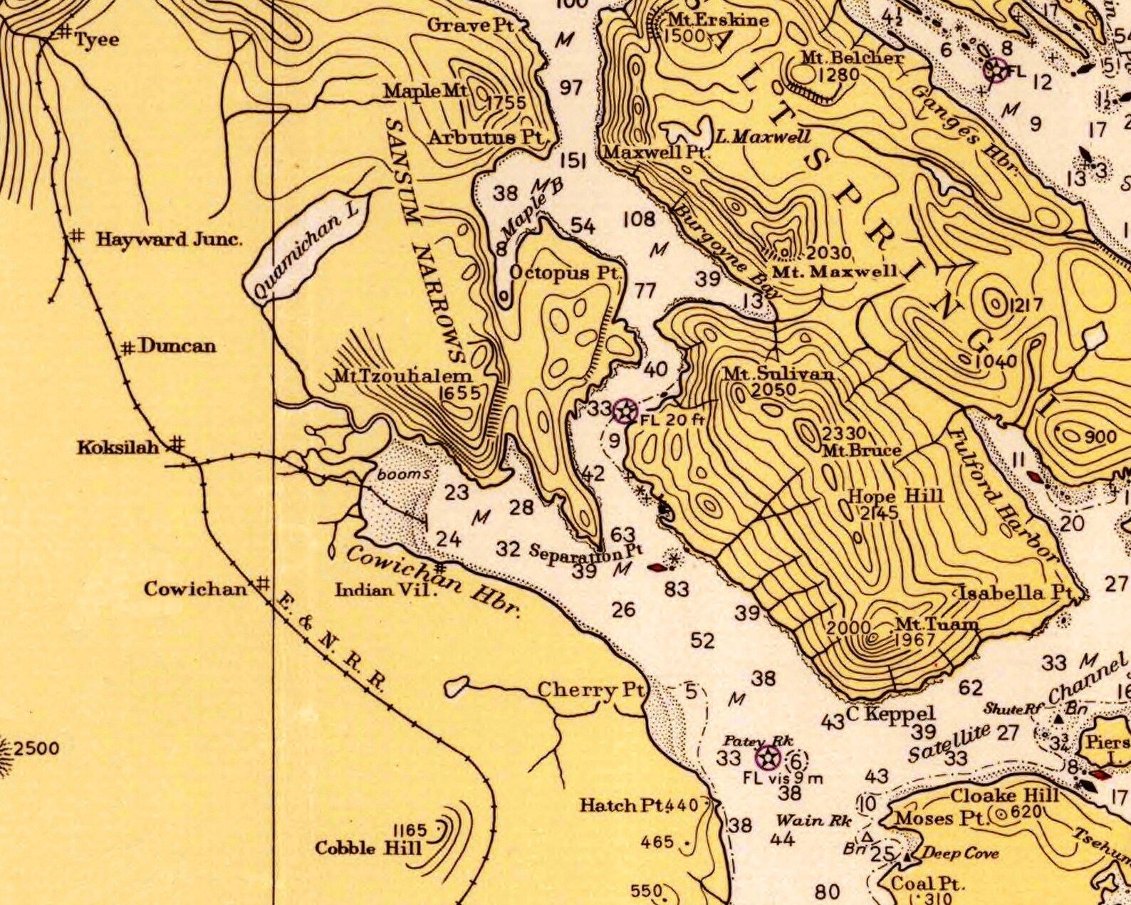 1948 Washington Sound Map Reprint Georgia and Juan De Fuca - Etsy