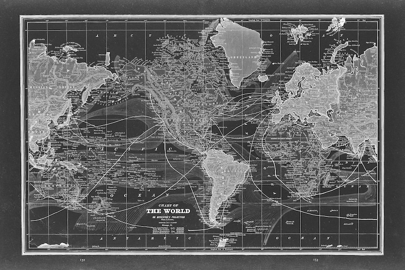 1887 World Map Reprint Vintage Cram's chart of the - Etsy
