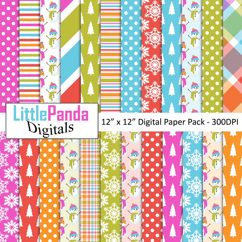 Christmas Digital Paper Snowflake Patterns Plaid Winter Holiday ...