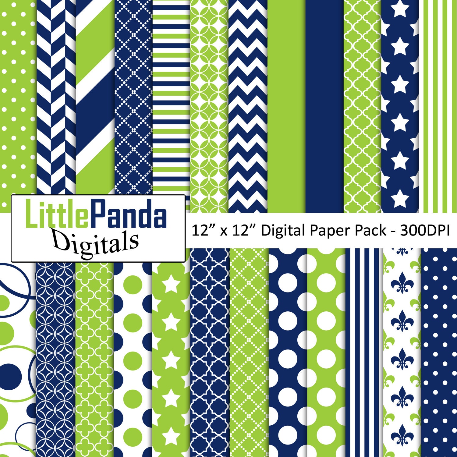 Blue and Lime Green Digital Paper, Scrapbook Papers, Wallpaper ...