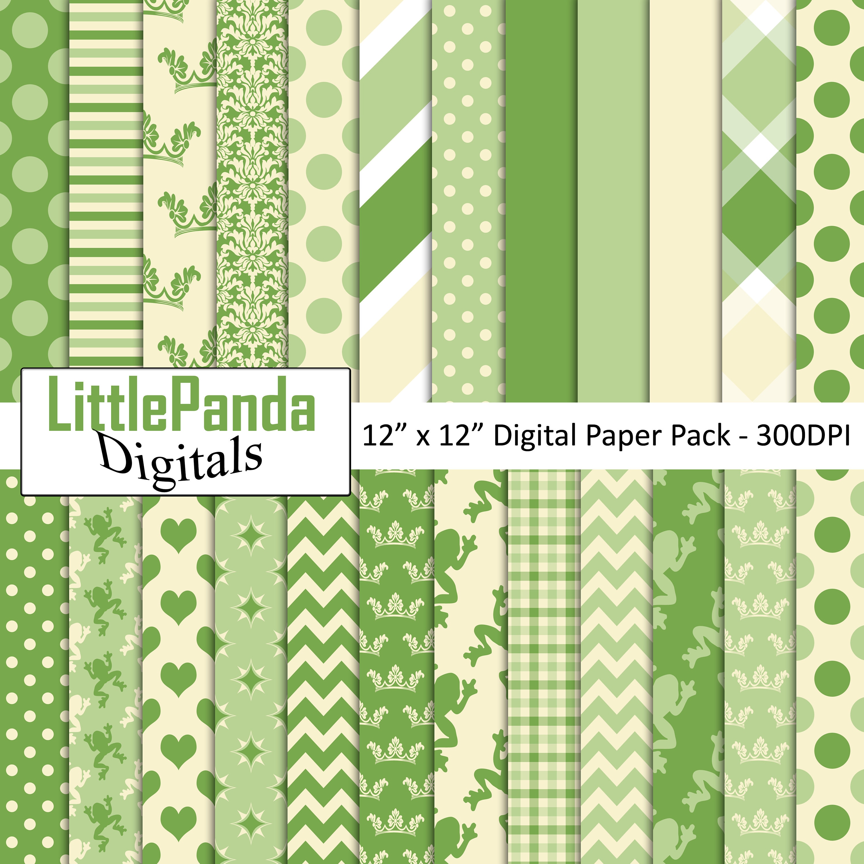 Princess Digital Paper, Frog Scrapbook Papers, Commercial Use, Frog ...