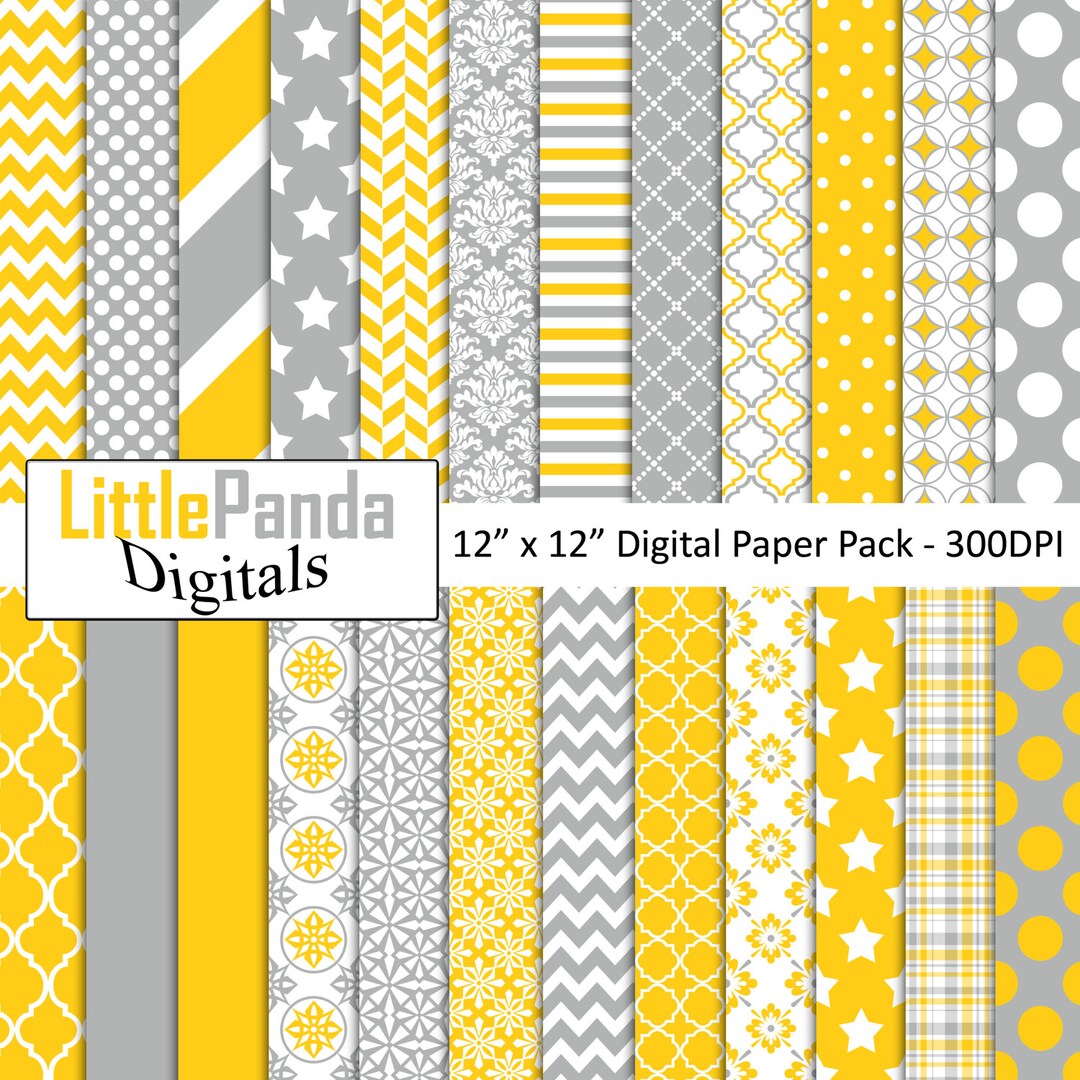 Gray and Yellow Digital Paper, Scrapbook Papers, Wallpaper, Background ...
