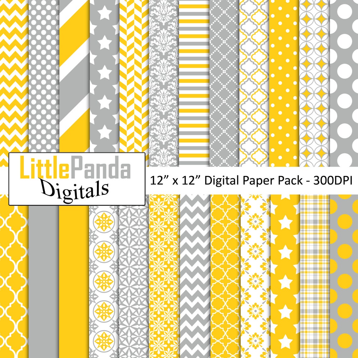 Gray and Yellow Digital Paper Scrapbook Papers Wallpaper - Etsy