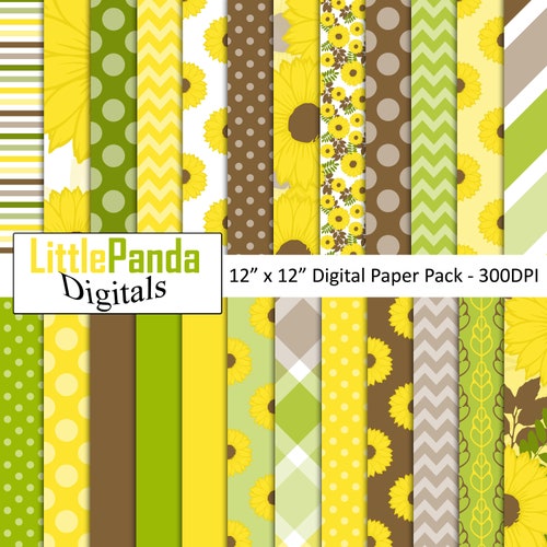 Sunflower Digital Paper Floral Papers Polka Dots Stripes - Etsy