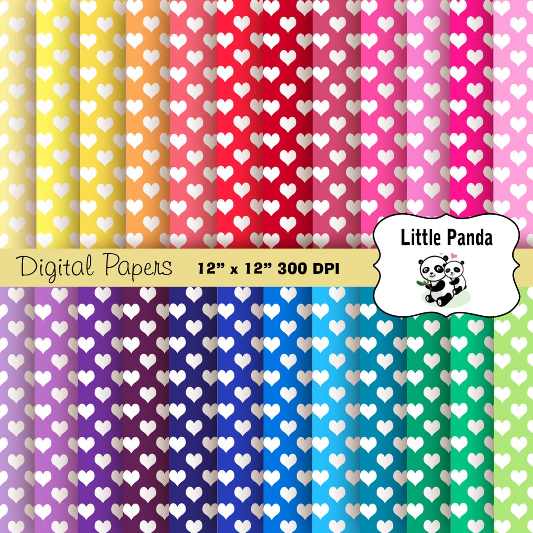 Rainbow Hearts Digital Scrapbooking Papers 24 Jpg Files 12 X 12 ...