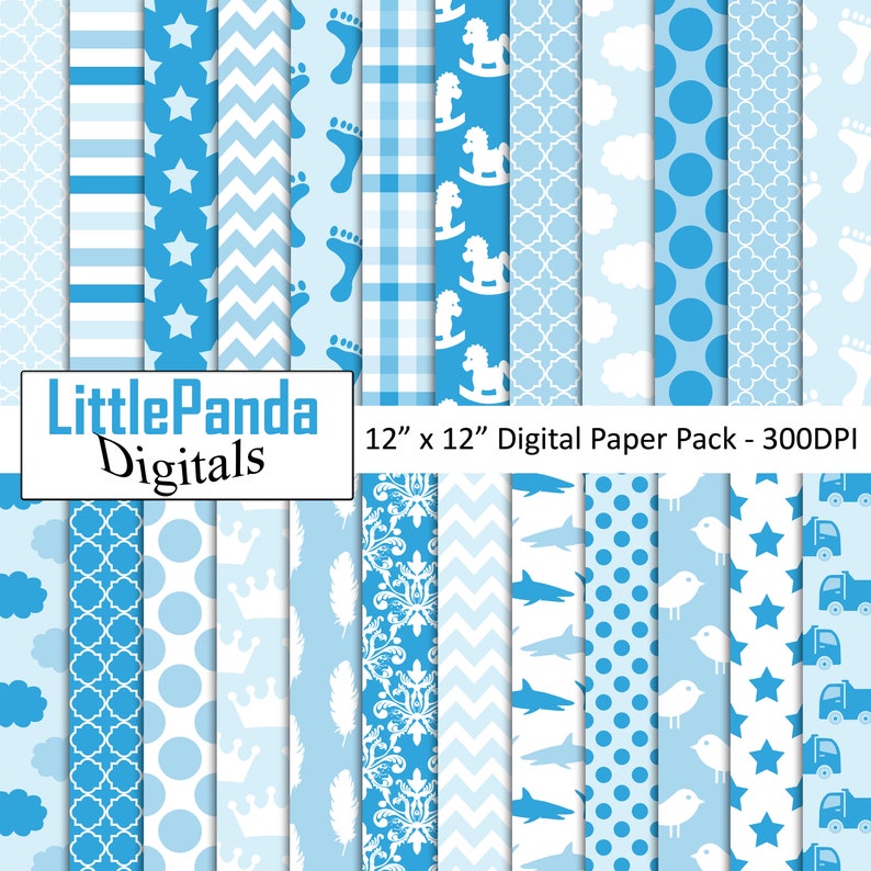 It's a Boy Digital Paper Baby Shower Scrapbook Paper Shark Pattern ...