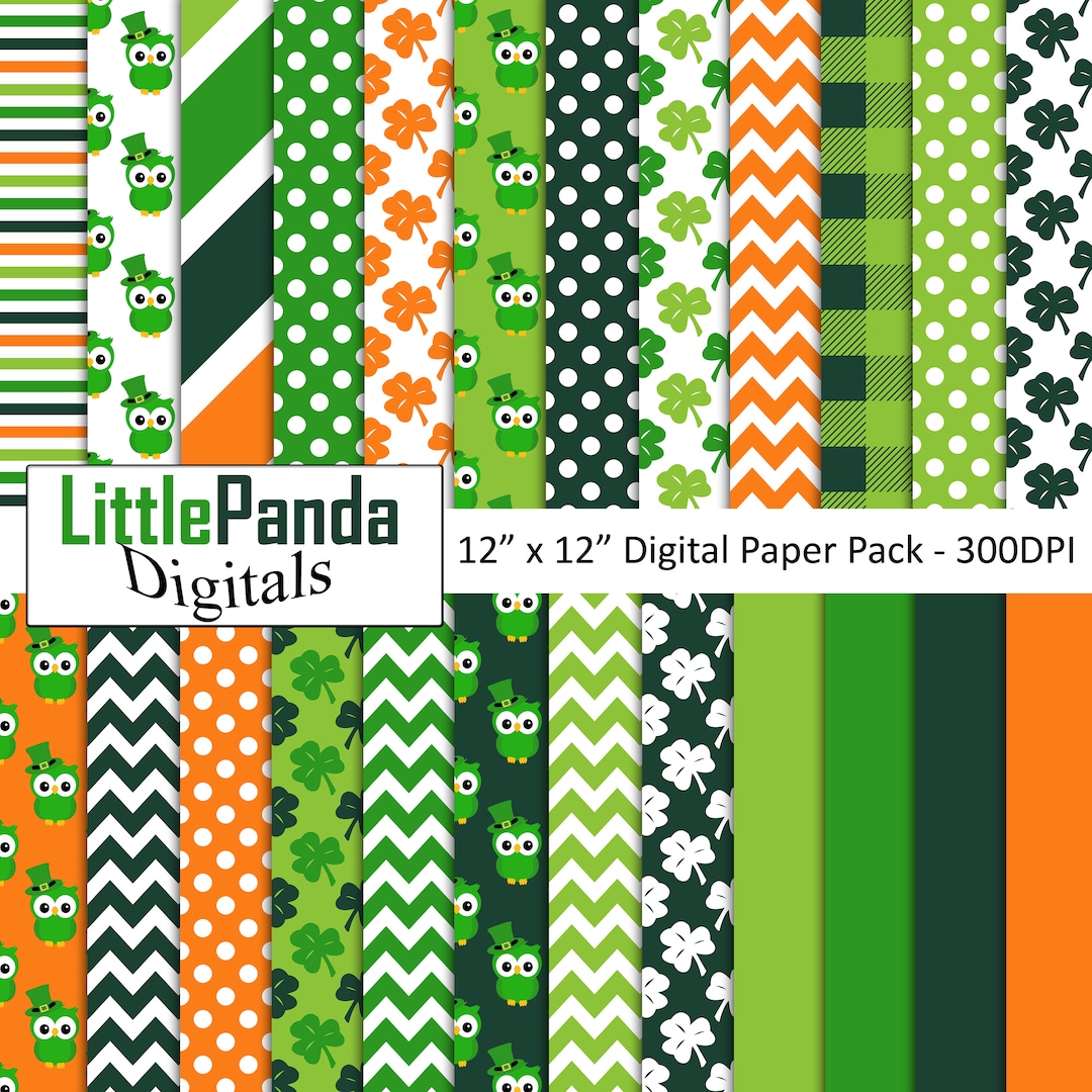 St. Patrick's Day Digital Paper, St. Patrick's Day Owls, Commercial Use ...
