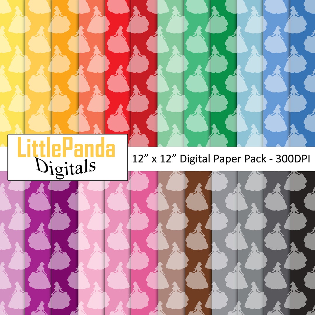 Princess Belle Scrapbook Paper Princess Digital Paper Rainbow Colors ...