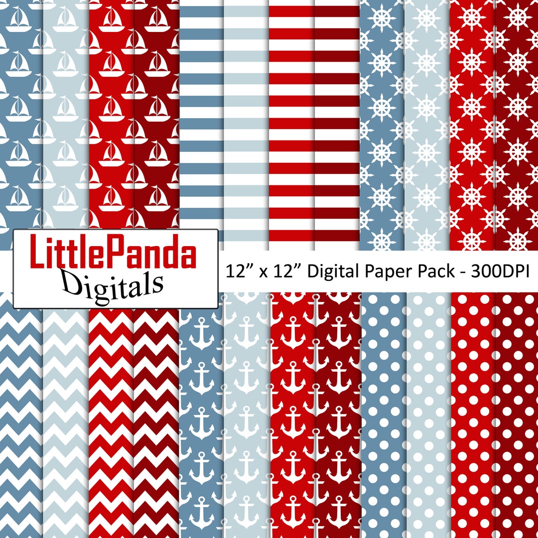 Nautical Digital Paper Anchor Background Boat Scrapbook Paper Polka ...
