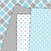 Blue and Gray Digital Paper, Birthday Scrapbook Papers, Baby Shower ...