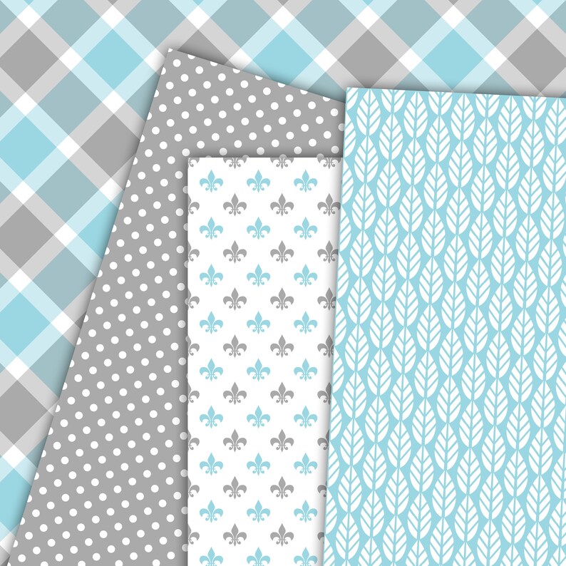 Papel digital azul y gris, papeles de álbum de recortes de cumpleaños ...